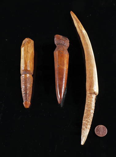Three Inuit Walrus Ivory Tools Ice Picks & Awl
