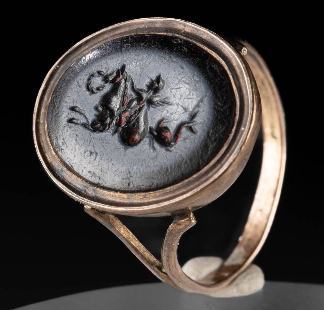Neoclassical Copper Ring W/ Roman Intaglio Of Hippocamp Auction