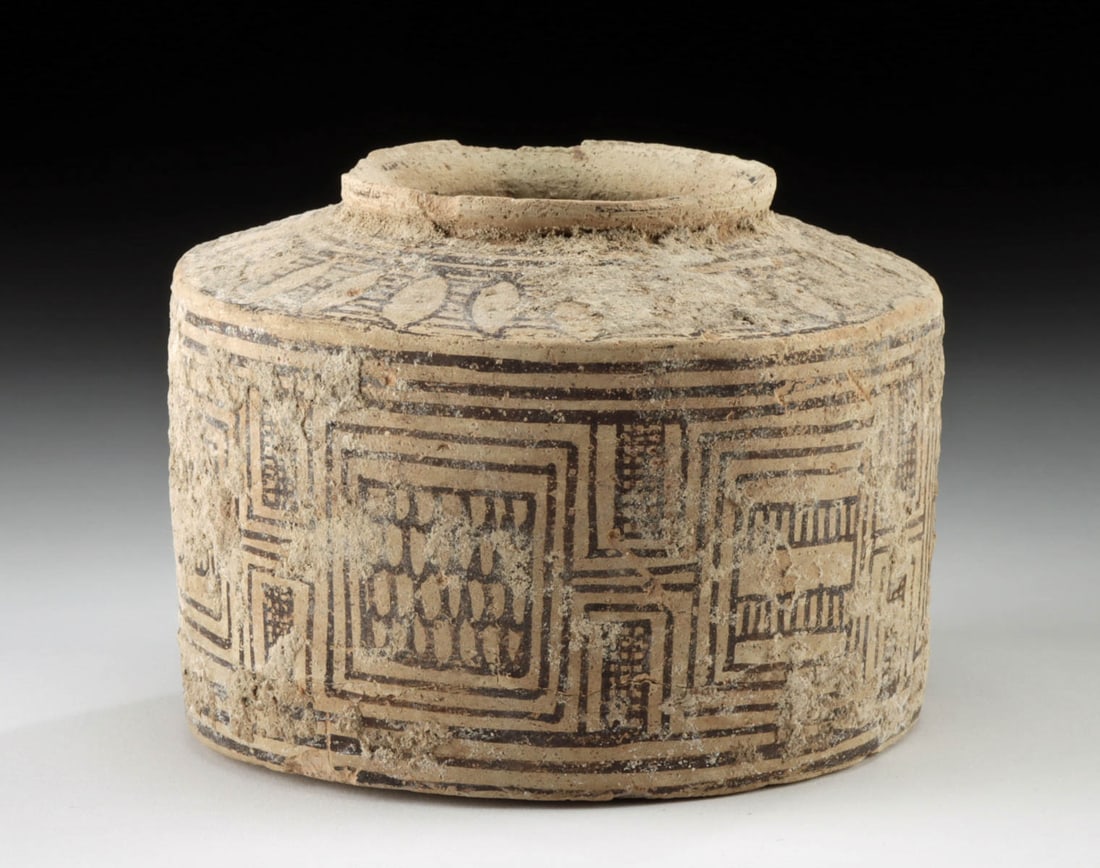 Indus Valley Pottery Footed Jar Linear Motifs