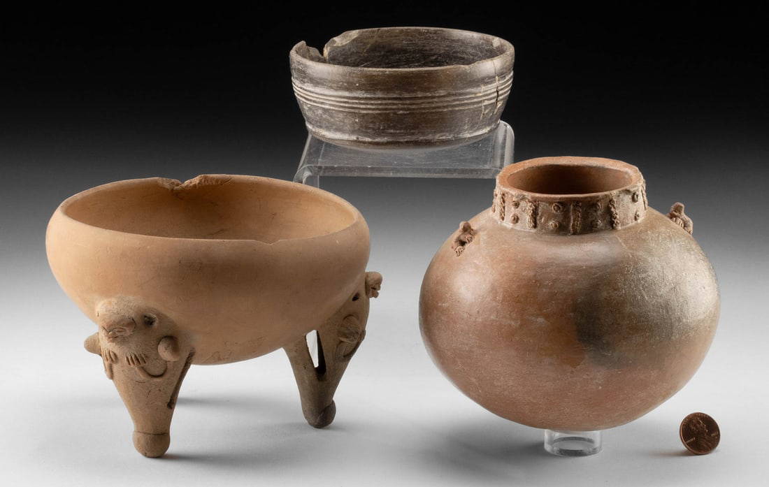 Three Costa Rican Pottery Vessels Auction
