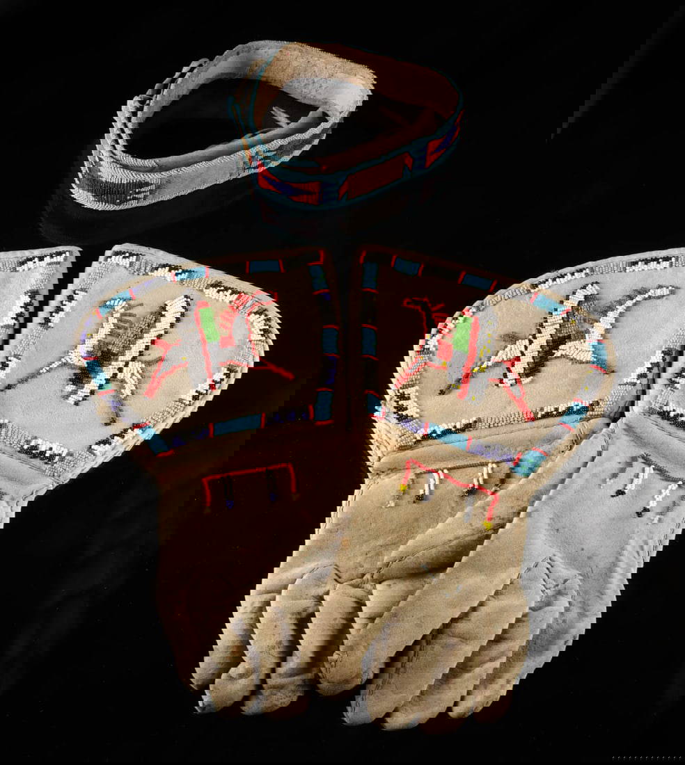 Native American Plains Beaded Belt + Gauntlets (pr) Auction