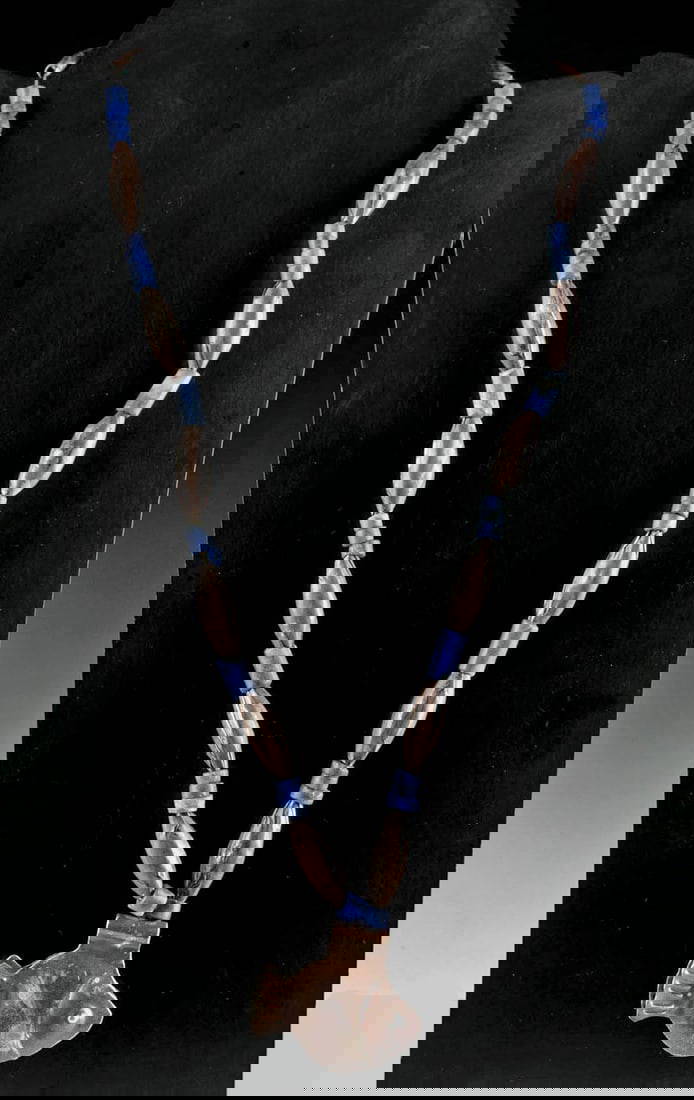 Necklace W/ Chimu Silver & Sodalite Beads, Fish Pendant Auction