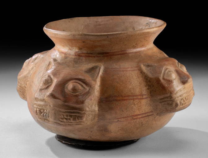 Moche Polychrome Jar W/ Jaguar Heads