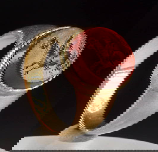 Roman Jasper Intaglio Cupid & Hippocamp (gold Ring)