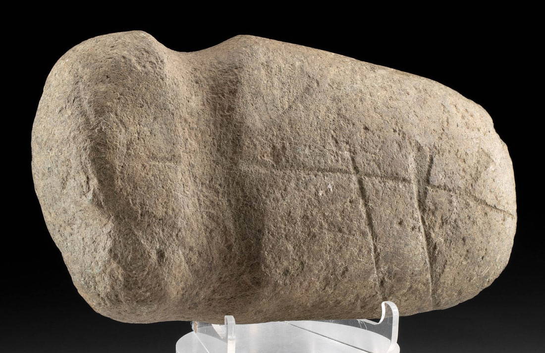 Archaic Native American 3/4 Grooved Stone Axe Head Auction
