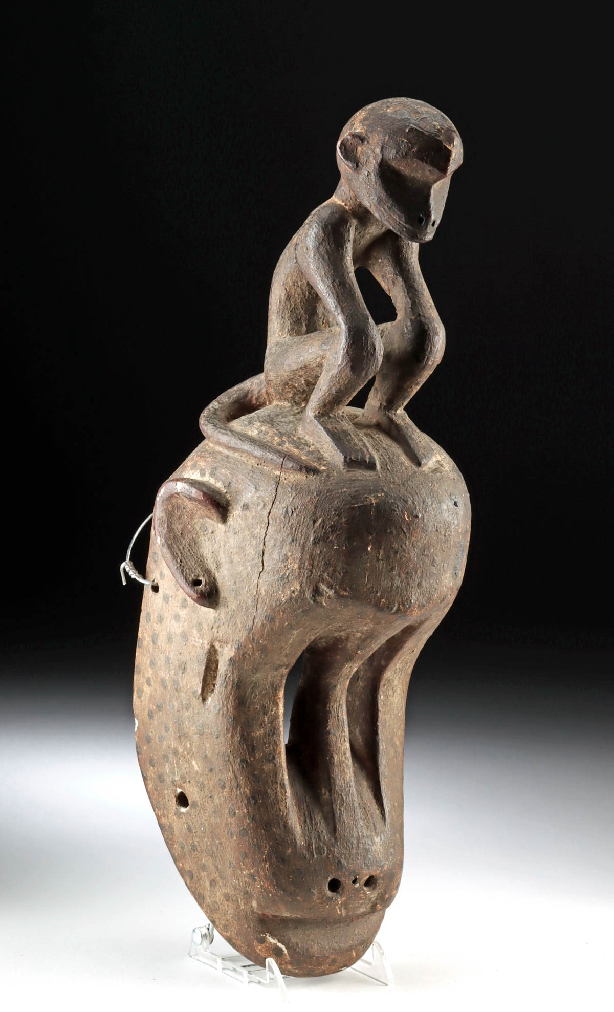 Early African Dogon Wood Monkey Mask W/ Monkey Finial Auction