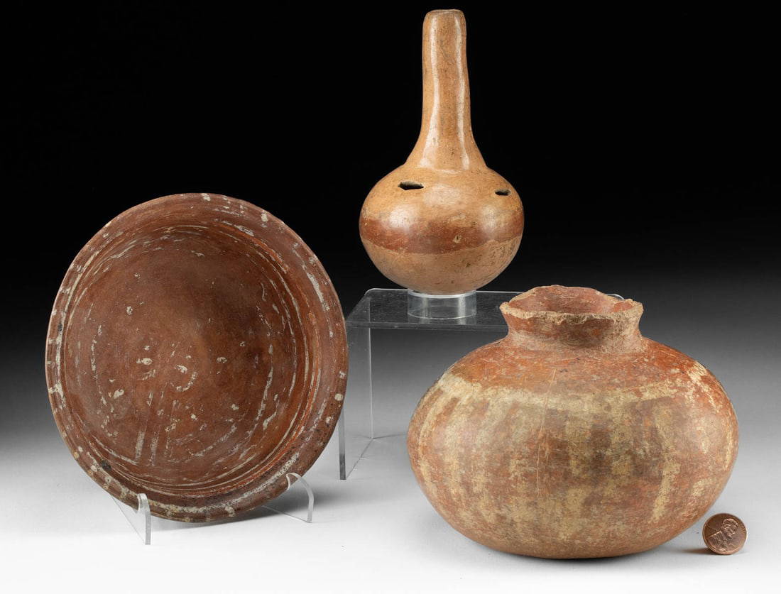 Two Nayarit Pottery Vessels & Pottery Rattle Auction
