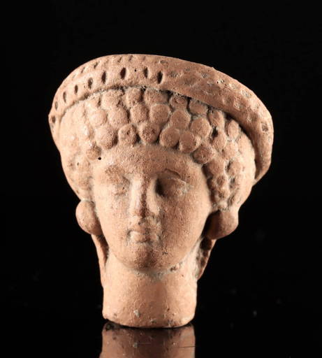 Greek Terracotta Woman's Head W/ Stephane Hairstyle