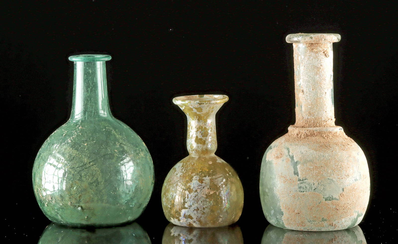 Buy Group Of 3 Roman Glass Flasks | Artemis Fine Arts In Co