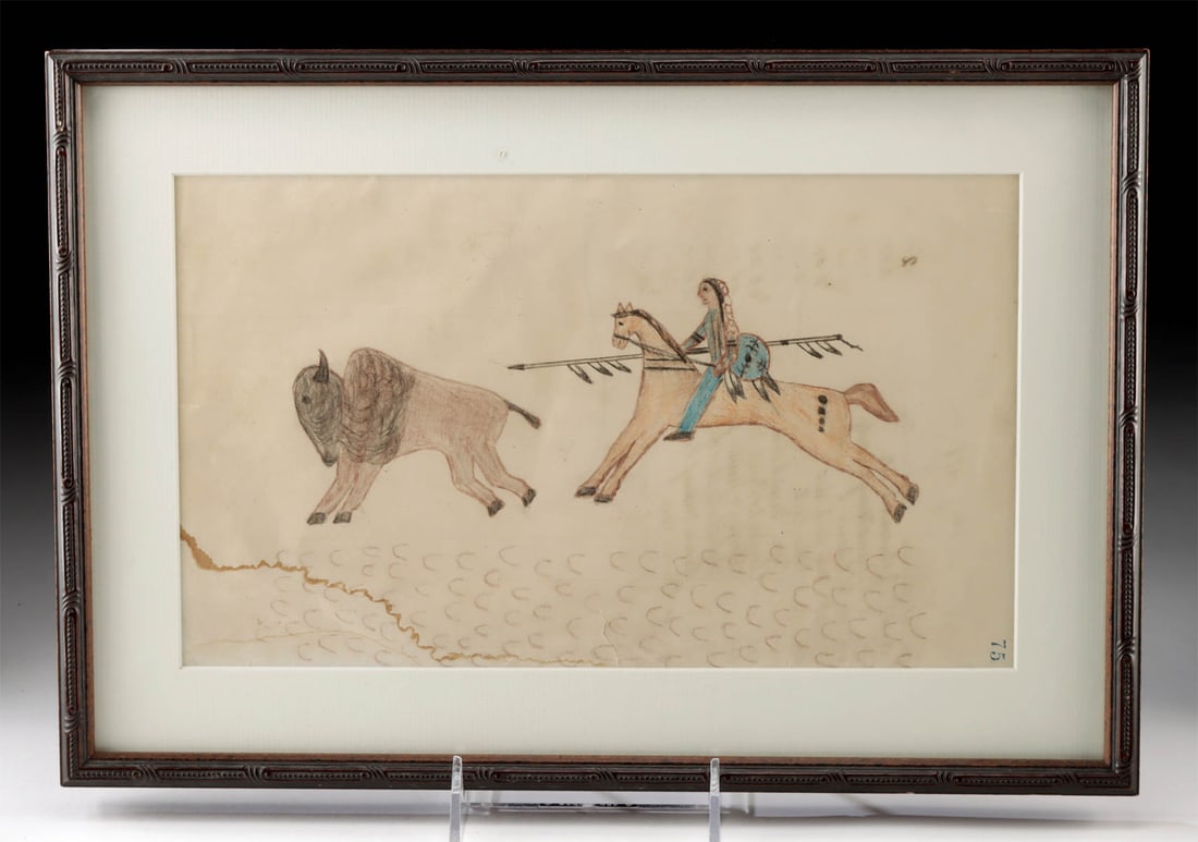 Native American Ledger Art - Buffalo Hunt Auction