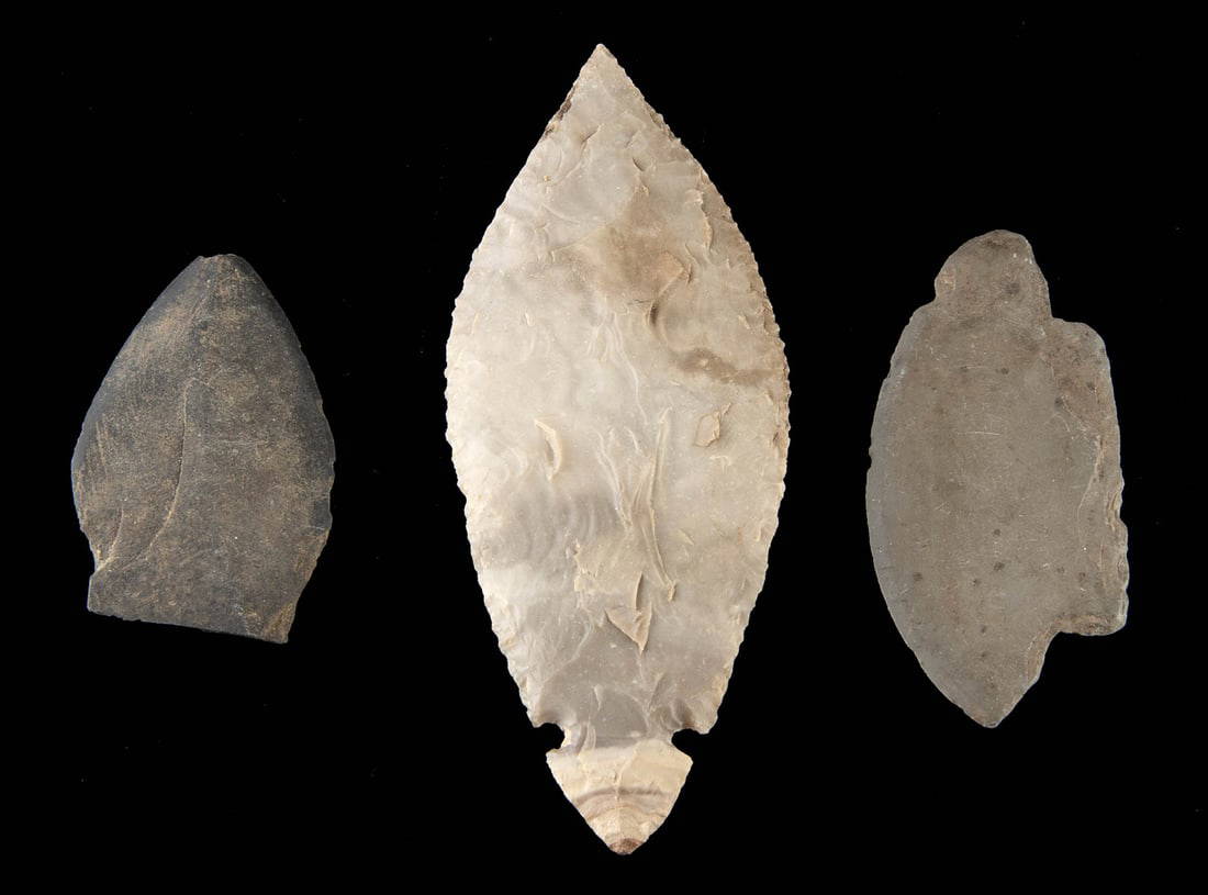 Native American Chert Turkey Tail & Slate Points, 3pcs Auction