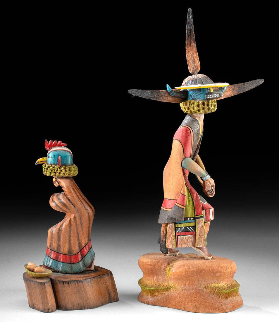 2 Hopi Kachinas "chicken" + "badger" By John Poleahla Auction