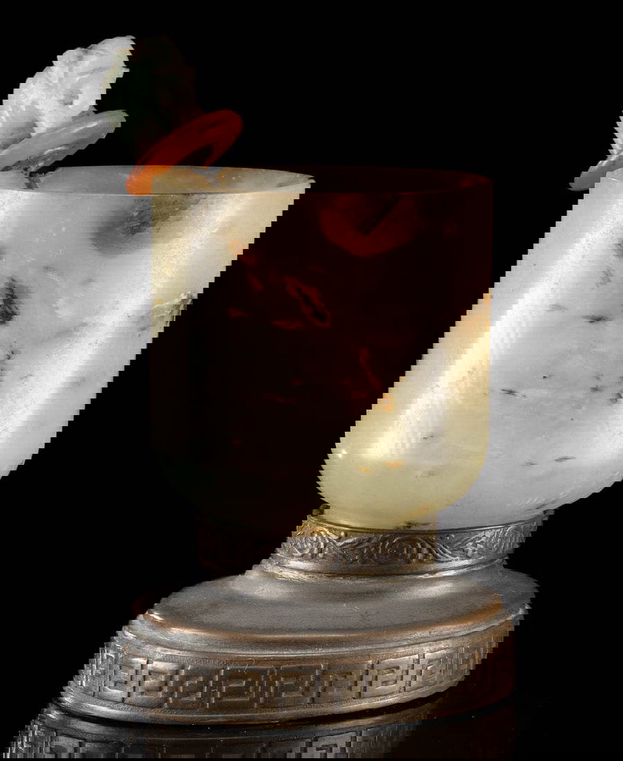 Chinese Greenstone Calligraphy Vessel W/ Elephant Auction