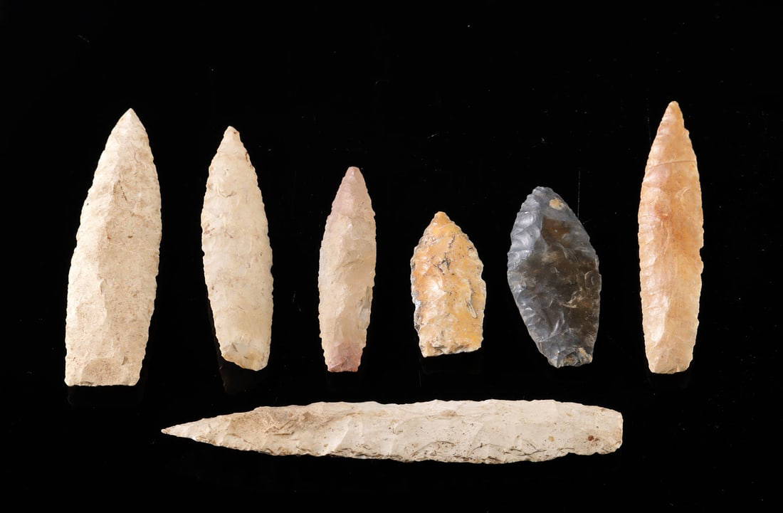 Seven Native American Eastern Woodland Stone Points Auction