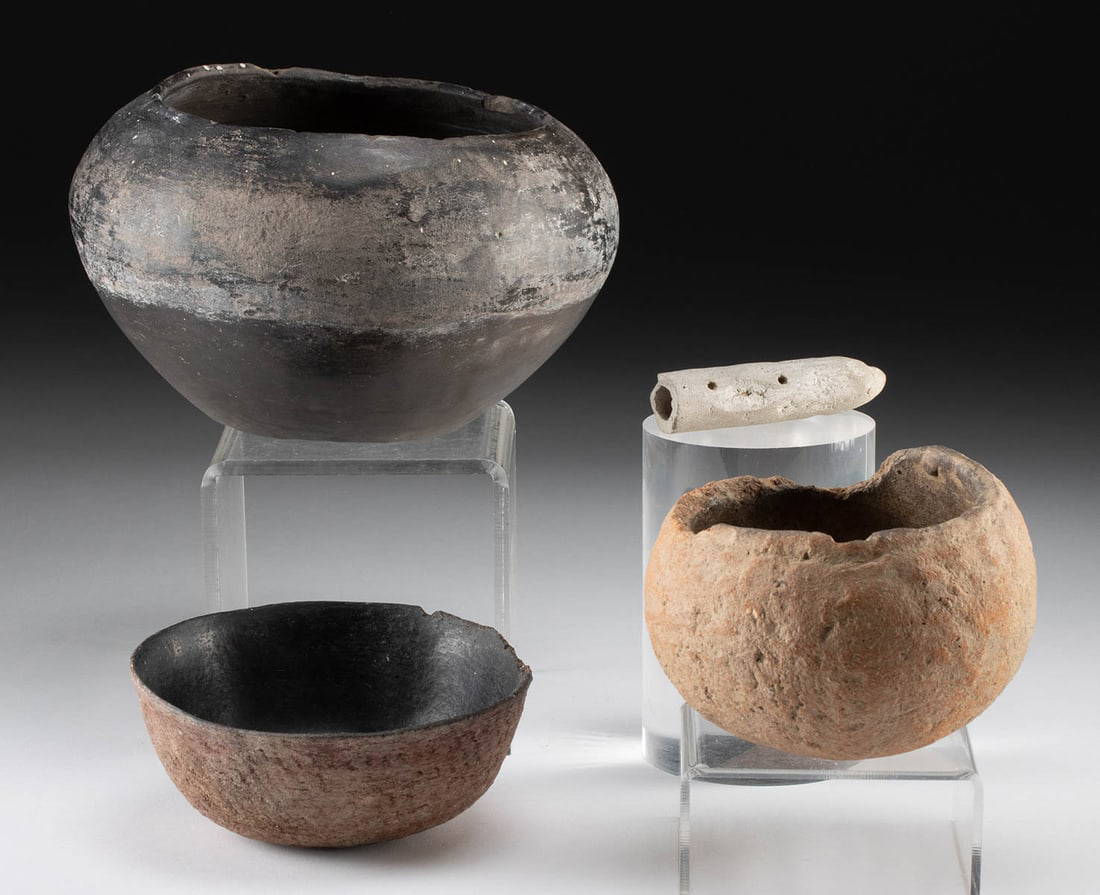 Buy Three Native American Pottery Bowls & Ladle Handle | Artemis Fine ...