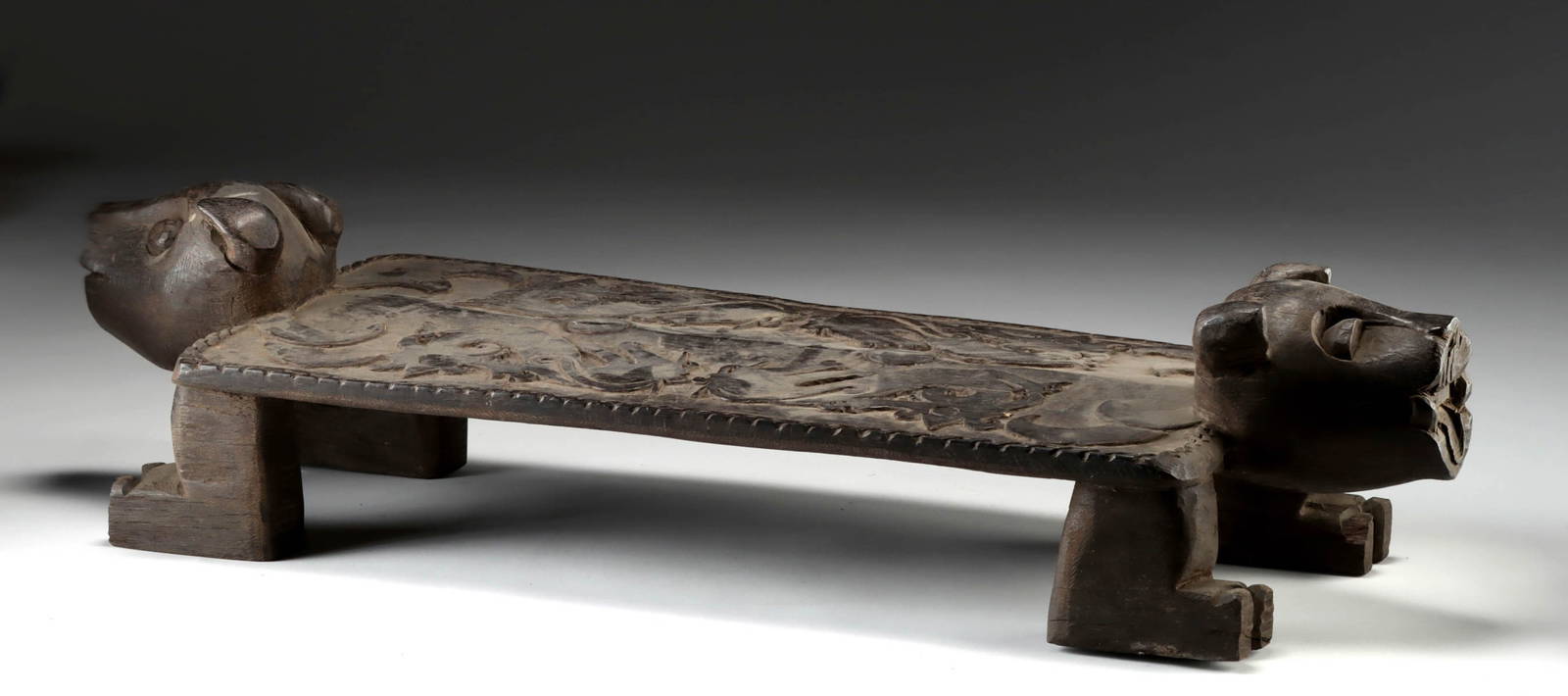 Rare / Large Borneo Dayak Ceremonial Stool Aso Motifs Auction