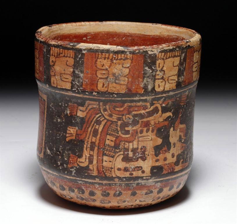 A Mayan Ulua Valley Polychrome Cylinder With Parrots