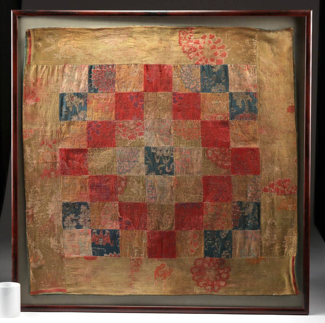 19th C. Chinese Qing Framed Silk Patchwork Embroidery Auction