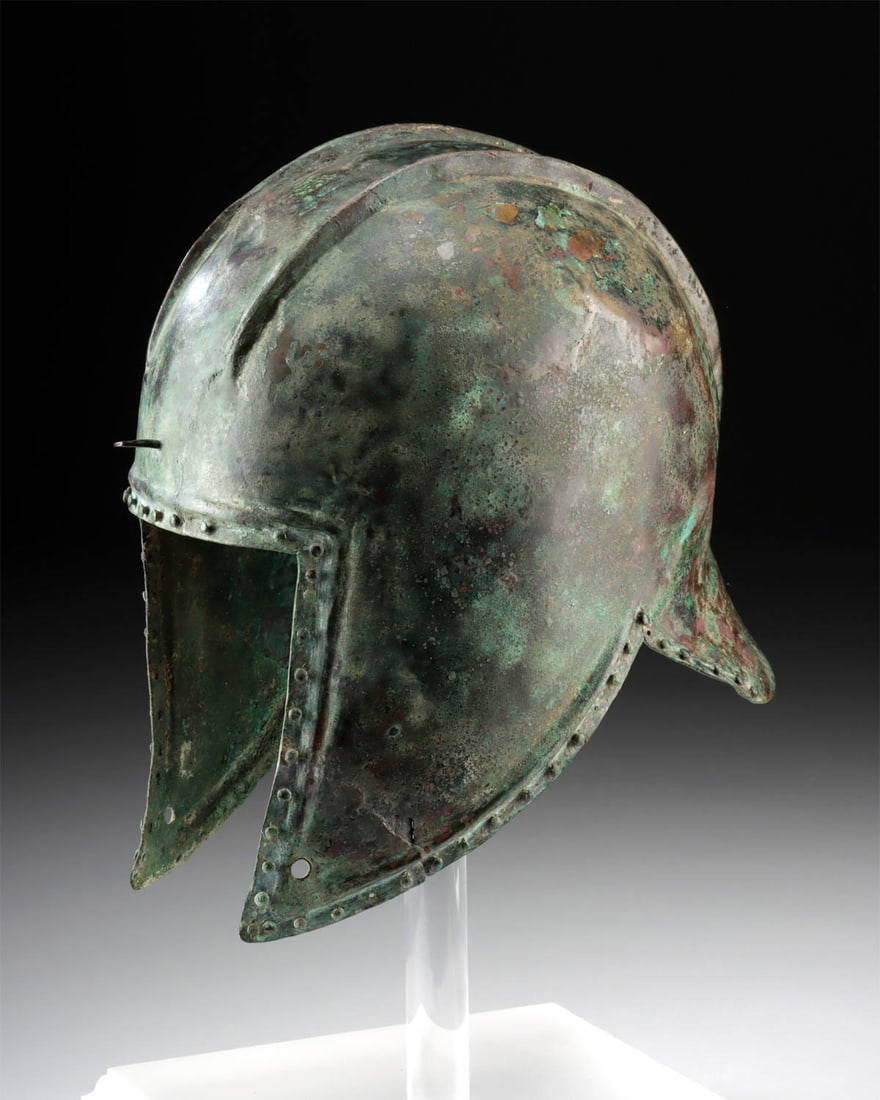 Greek Illyrian Bronze Helmet - Rivets/ Plume Guides Auction