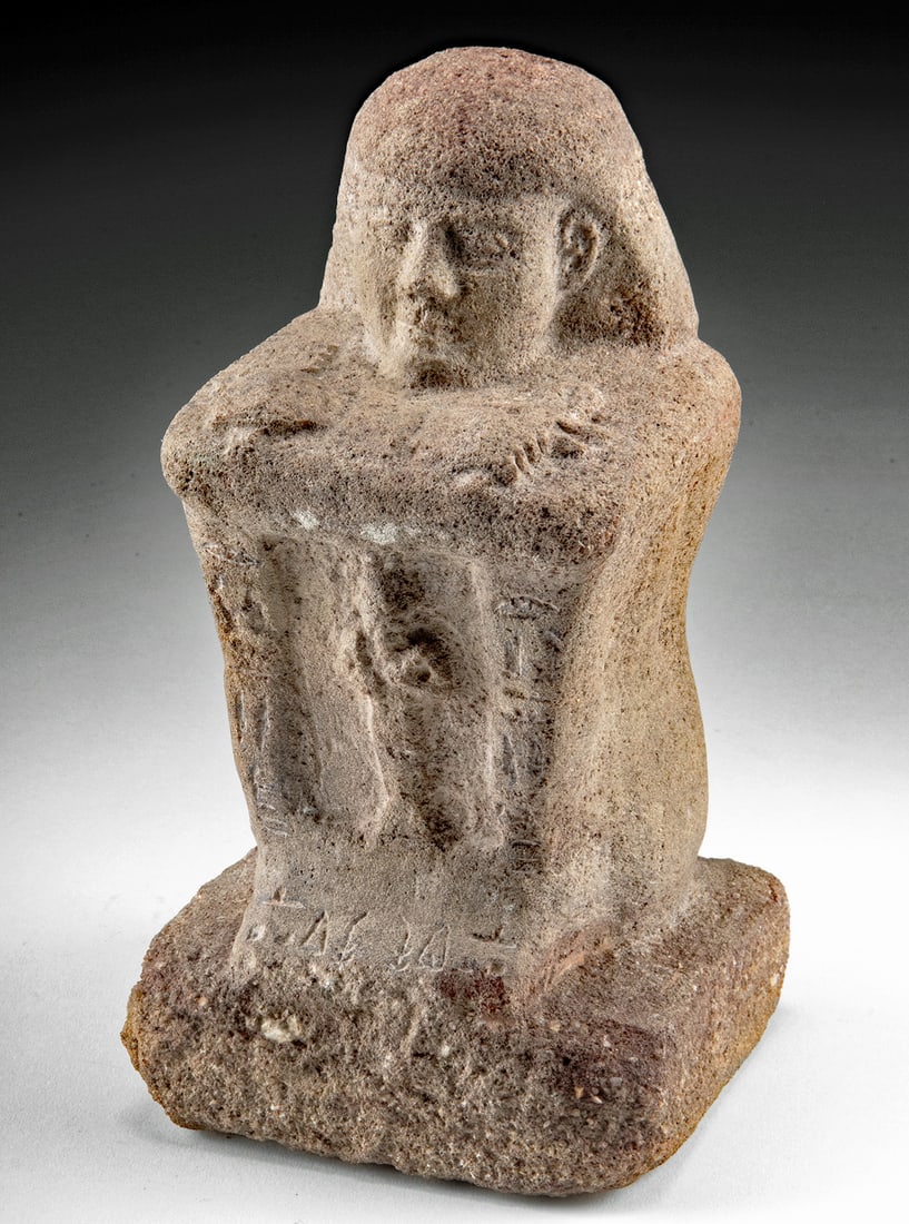 Egyptian Sandstone Block Statue W/ Osiris, Djed, & Ankh Auction