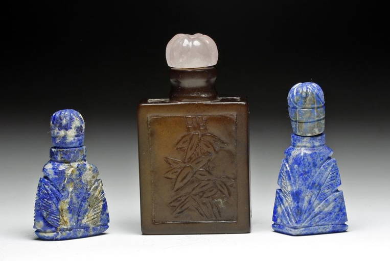 3 Chinese Carved Square Snuff Bottles