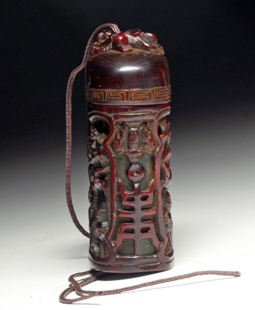 Vintage Chinese Carved Ox Horn Inro Box