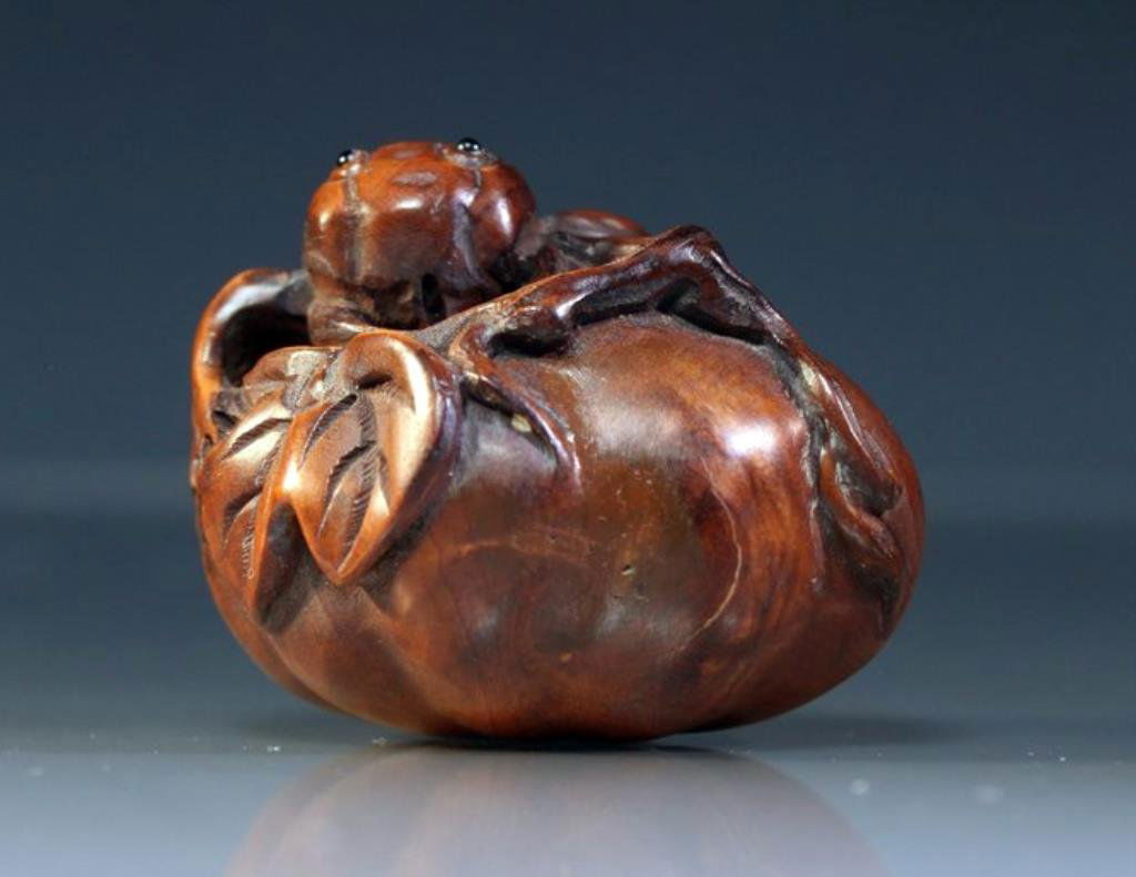 Signed Japanese Carved Wood Netsuke - Spider On Pumpkin - May 17, 2013 ...