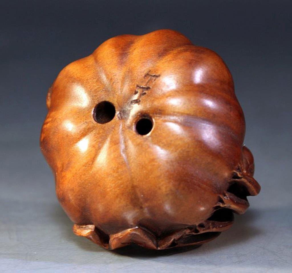 Signed Japanese Carved Wood Netsuke - Spider On Pumpkin - May 17, 2013 ...