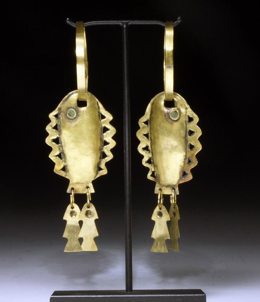 Pair of Chavin High Karat Gold Earrings, Fish Form