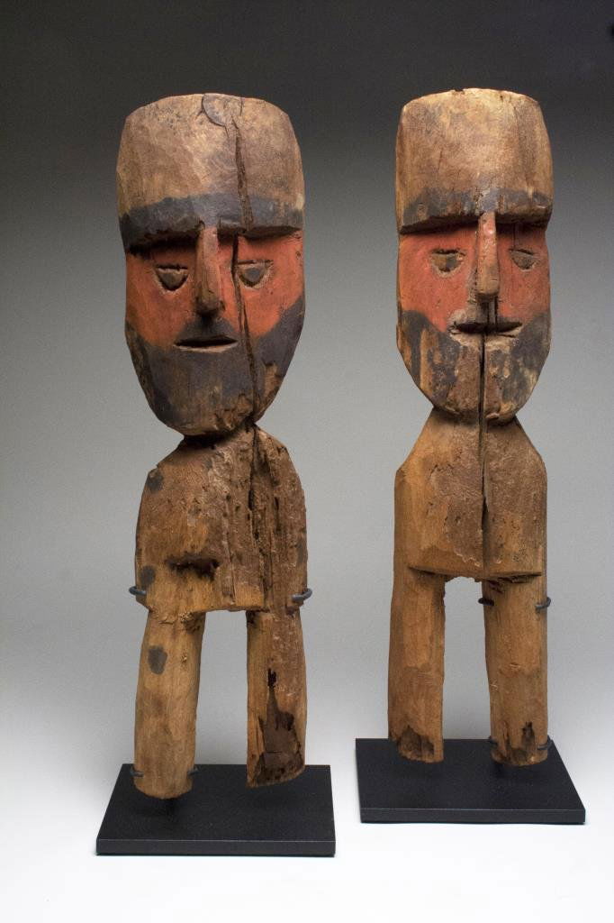 Pair Chancay Carved Wood Idols