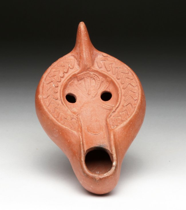 Roman North African Chi Rho Oil Lamp
