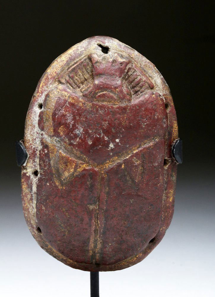 Rare Large Egyptian Red Faience Pectoral Scarab
