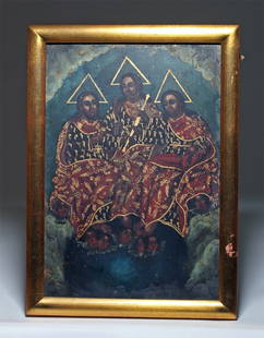 19th C. Mexican Tin Retablo Holy Trinity