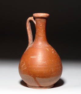 Ancient Roman Redware Oinochoe Pitcher With Banded Handle