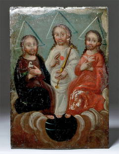 19th C. Mexican Tin Retablo Holy Trinity