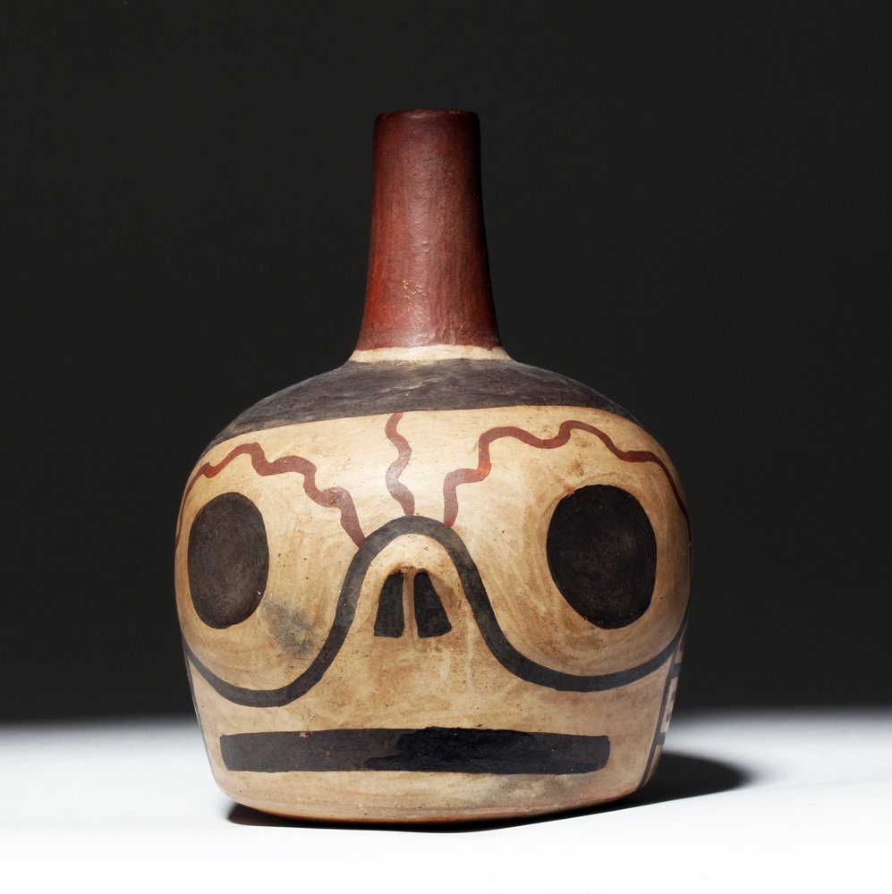 Rare Nazca / Wari Transitional Polychrome Skull Bottle