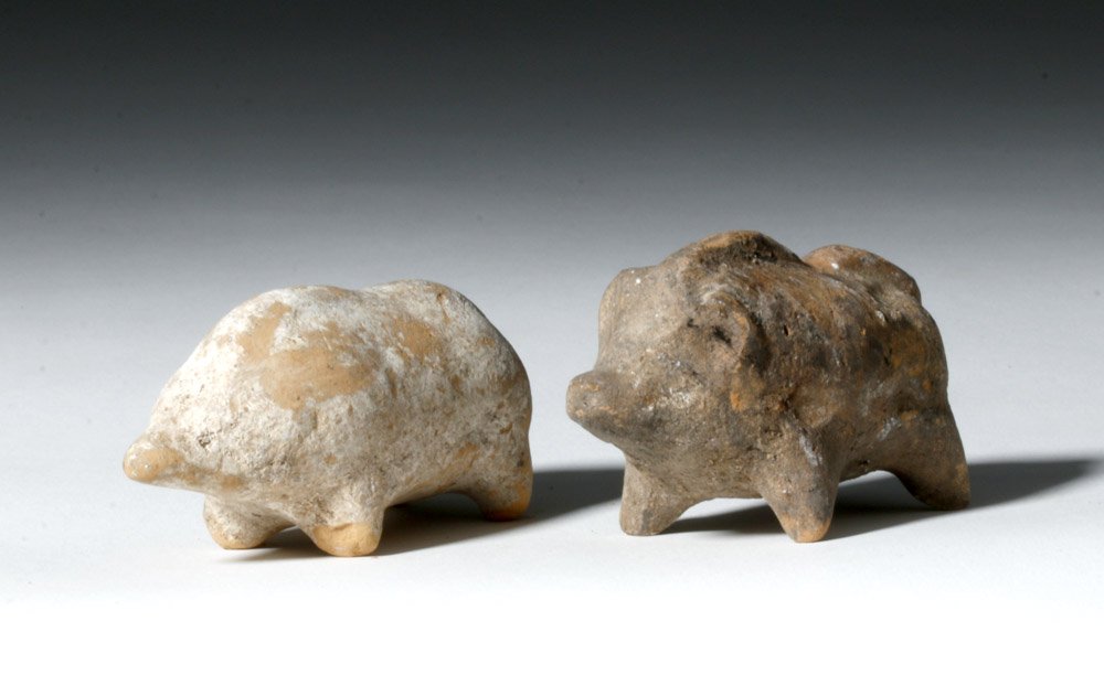 Pair of Greek Pottery Votive Pigs
