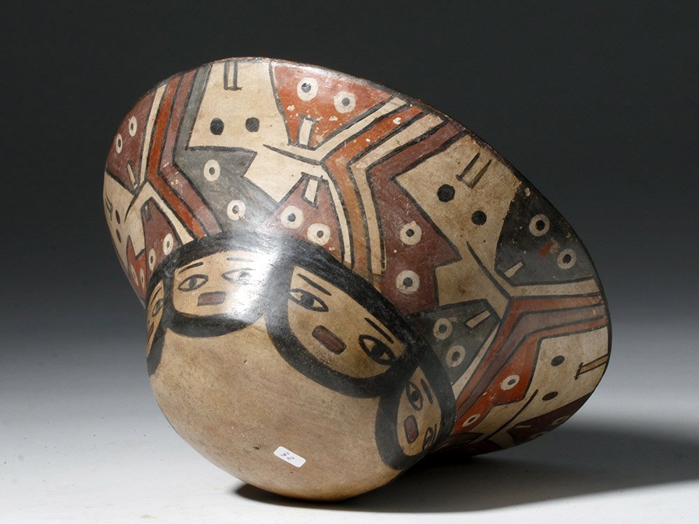Nazca Polychrome Pottery Flared Rim Bowl - Trophy Heads