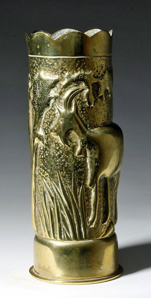 WWI German Trench Art Shell - Goat in Forest