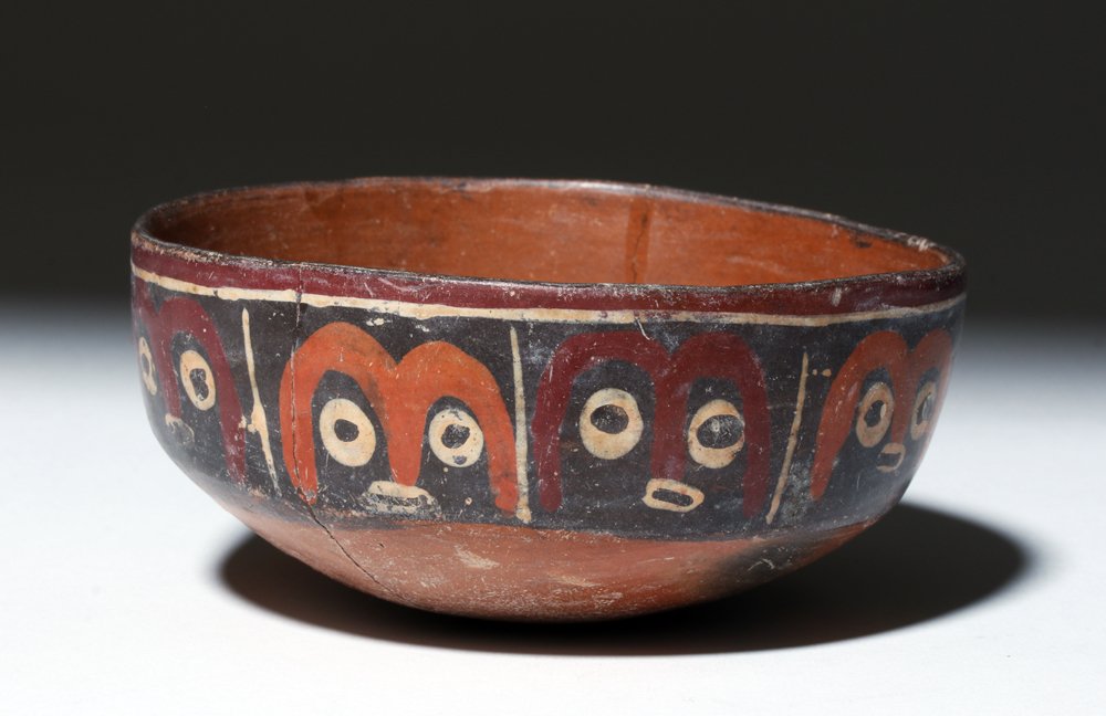 Nazca Polychrome Terracotta Bowl with Abstract Faces