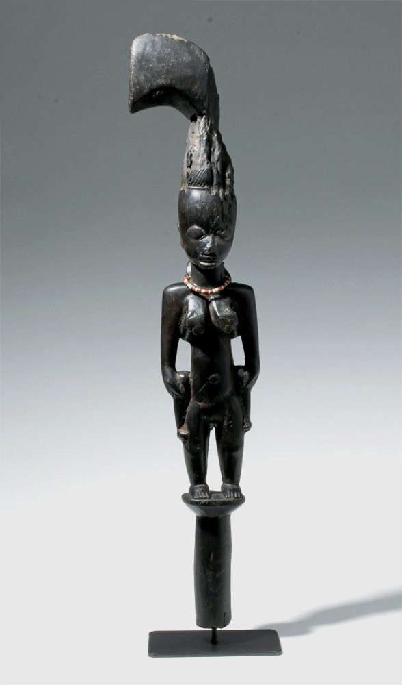 Yoruba Wood Ose Shango Staff, Mother And Child