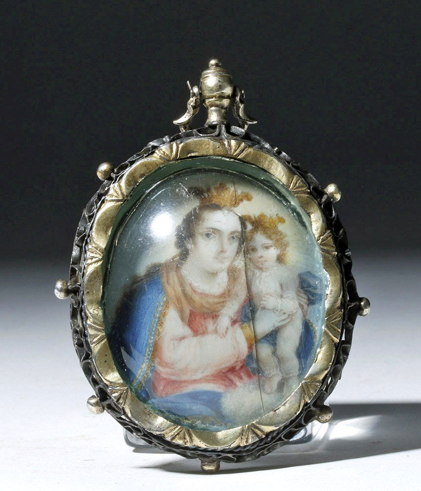 18th C. Mexican Silver / Ivory Double-Sided Reliquary