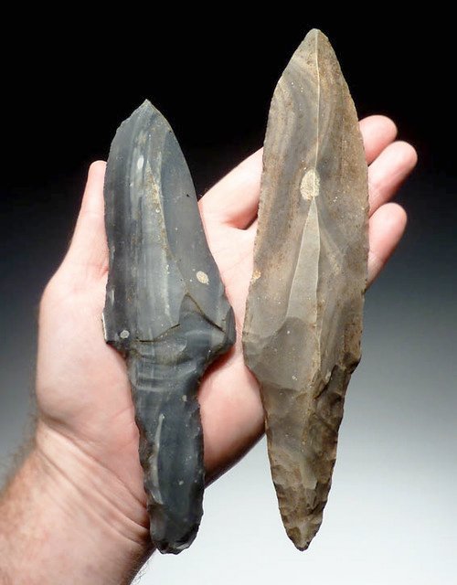 Pair of Large Mayan Flaked Chert Macroblade Daggers