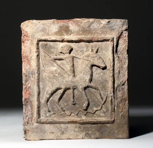 Byzantine Redware Tile W/ Molded Relief Of St George