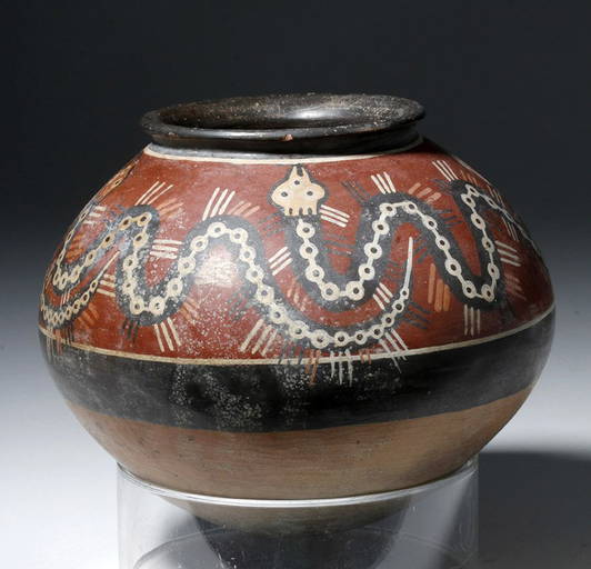 Attractive Nazca Polychrome Pottery Bowl W/ Snakes