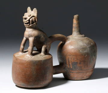 Pre Columbian Strap And Spout Pottery Vessel, Peru