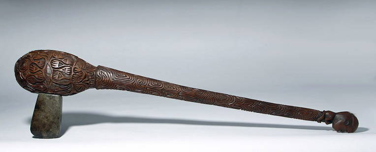 Maori Carved Wood And Nephrite Toki Poutangata (ceremonial Axe)