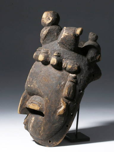 African Bini Mask Figural Headdress For Ekpo Society