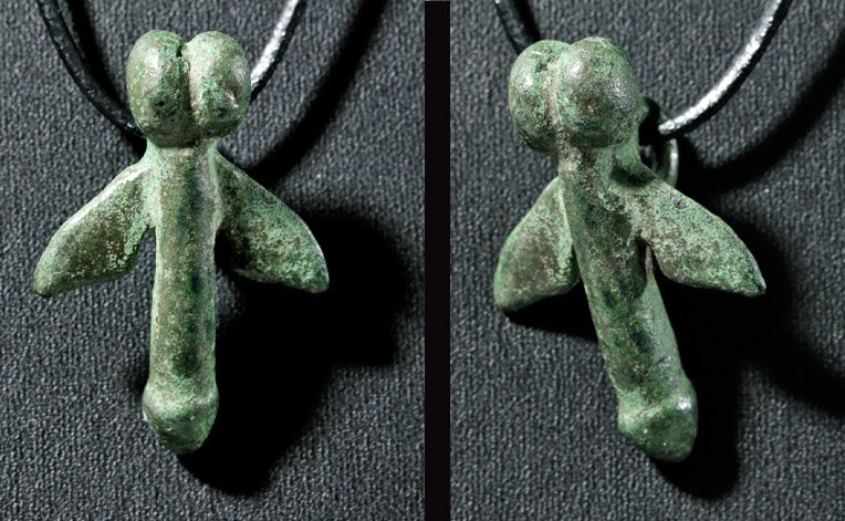 Ancient Roman Bronze Winged Phallus (Fascinus) Pendant
