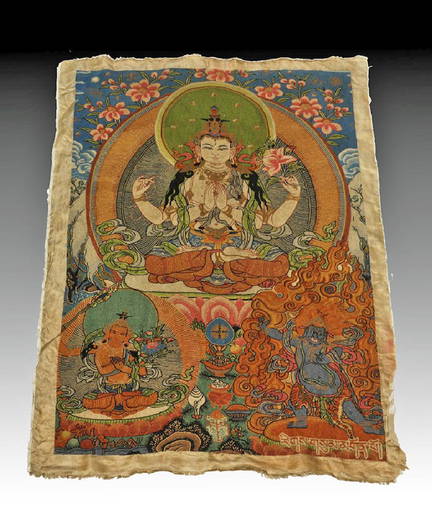 Tibetan Embroidered Silk Thangka Dazi Stitch